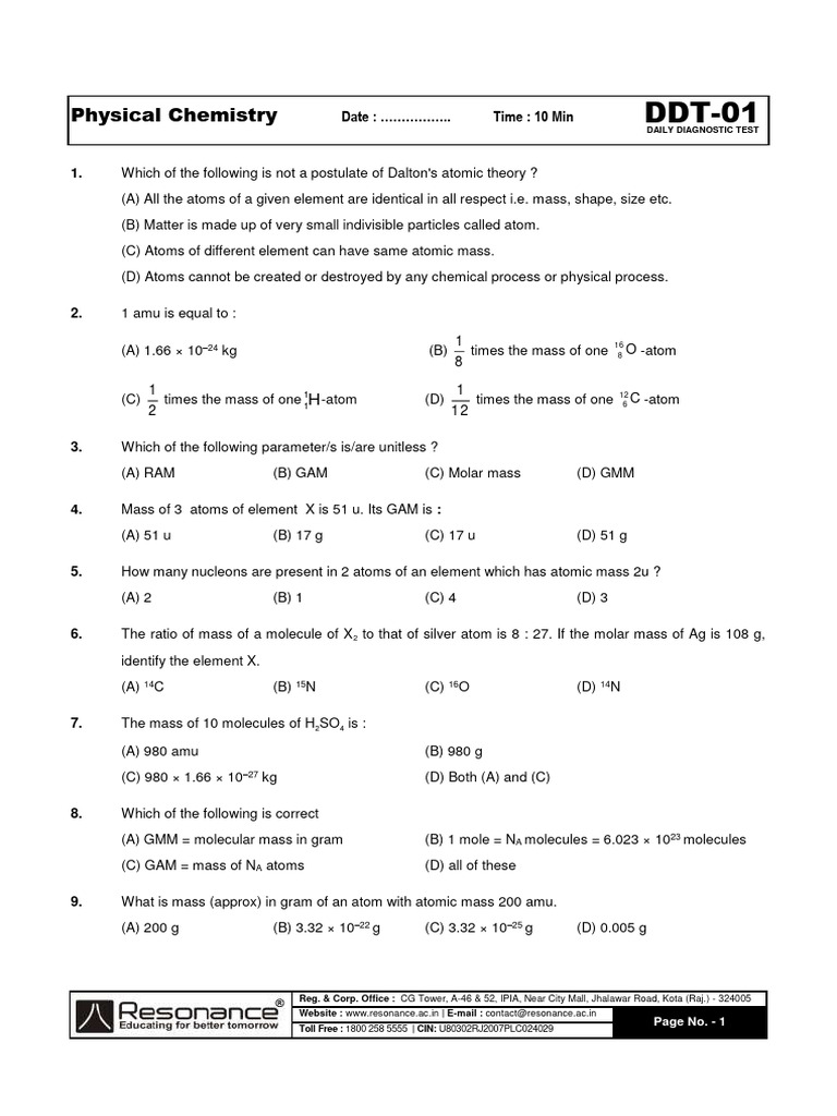 DDT-1 To 4 English ITC | PDF | Atoms | Mole (Unit)