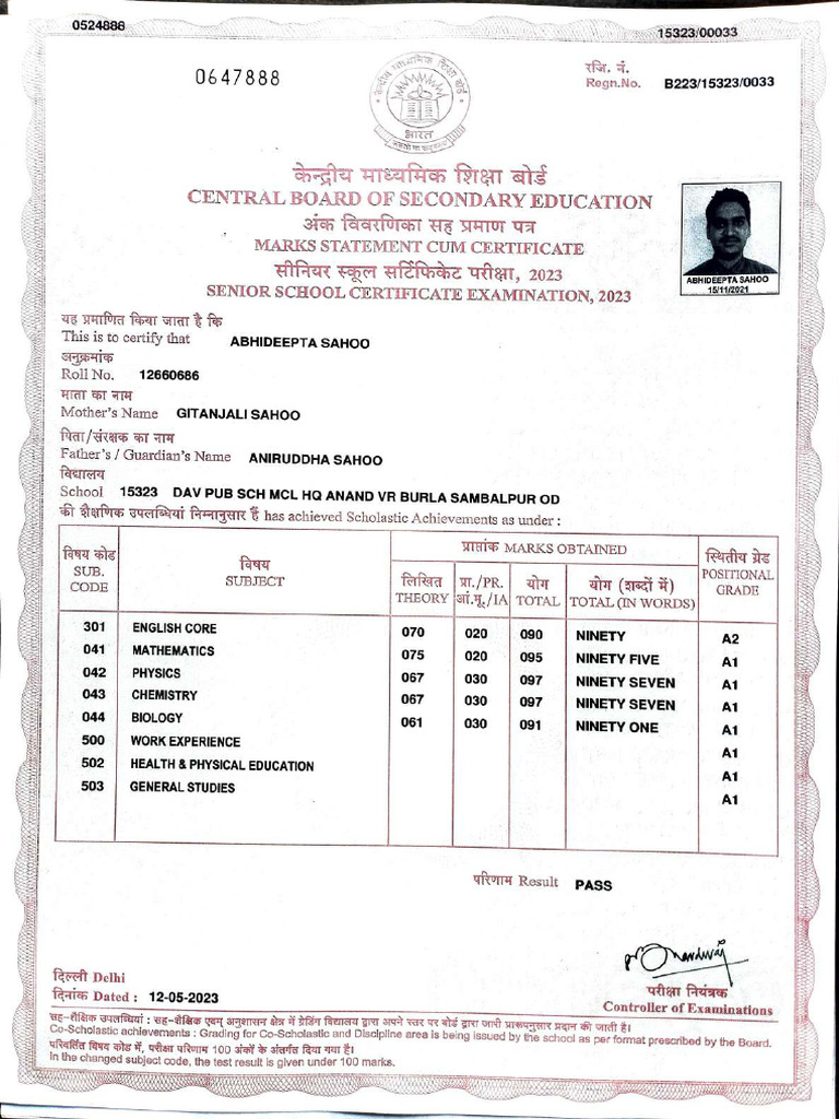 12th Marksheet Cum Certificate - Compressed | PDF | Secondary Education | Qualifications