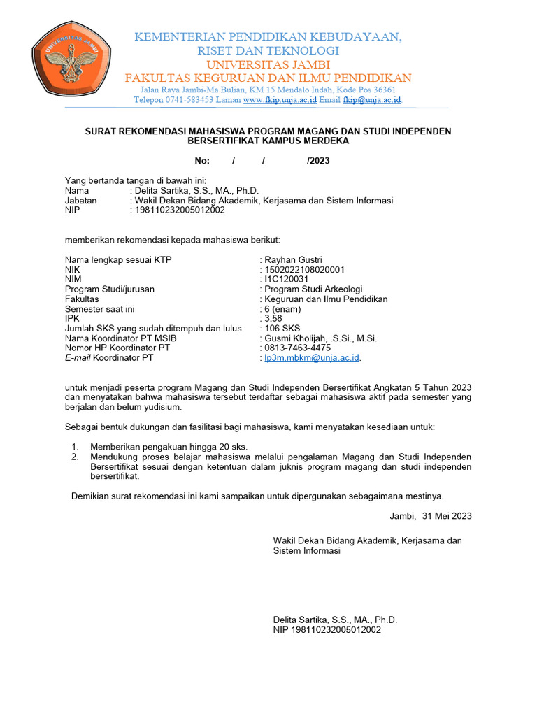 contoh surat rekomendasi | PDF