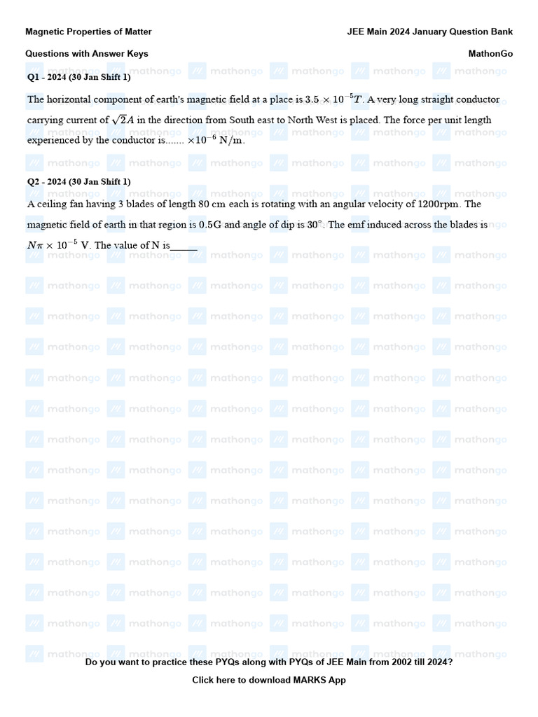 Magnetic Properties of Matter - JEE Main 2024 January Question Bank ...