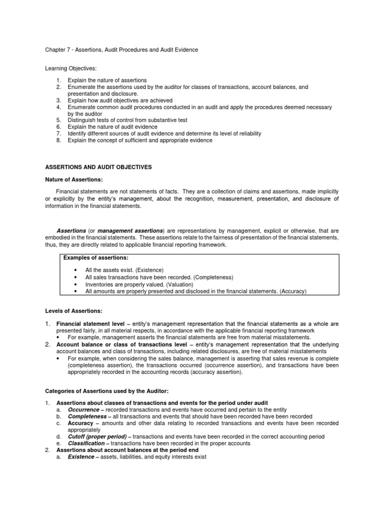 Audit Assertions and Procedures Overview | PDF | Audit | Financial Audit
