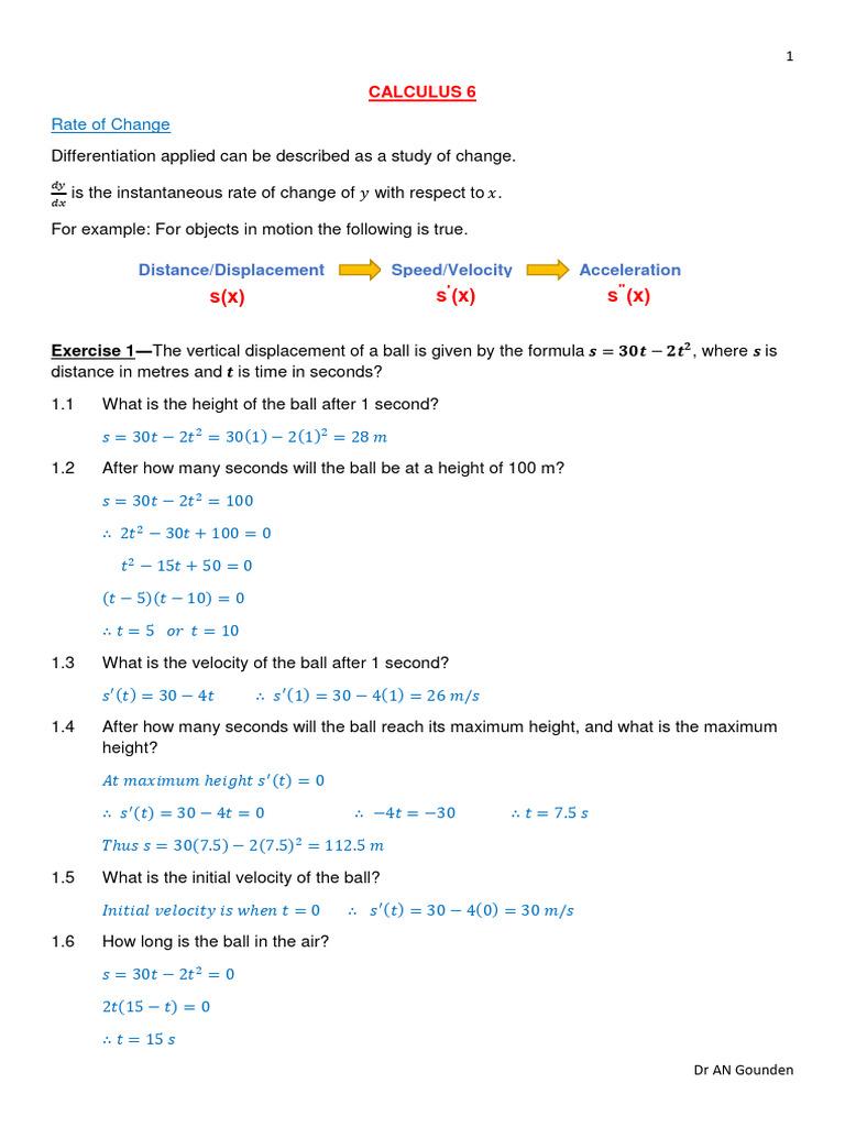 CALCULUS 6 - Rate of Change | Download Free PDF | Velocity | Derivative