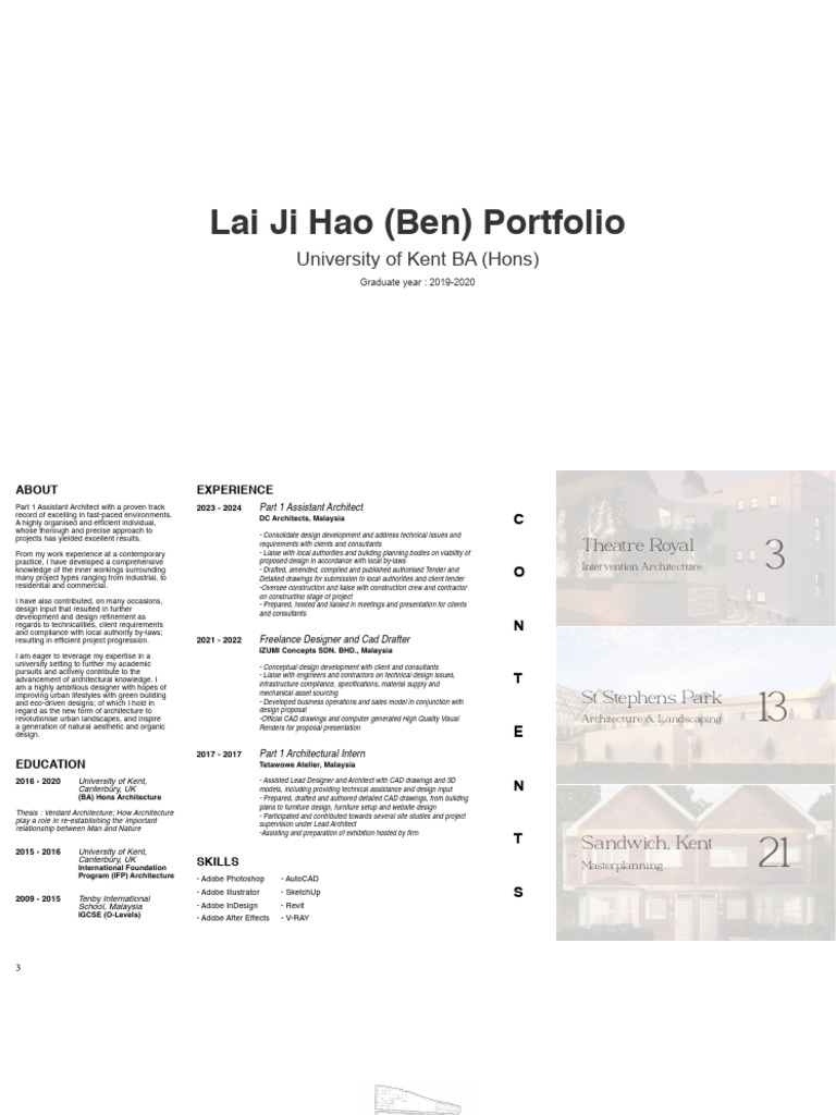 Ben Lai Architecture Portfolio (BA + Professional) | PDF | Architect | Building Insulation