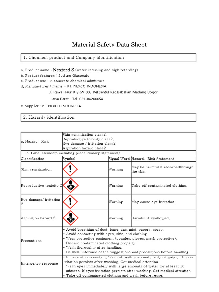 msds NEXTARD S (1) | PDF | Toxicity | Personal Protective Equipment