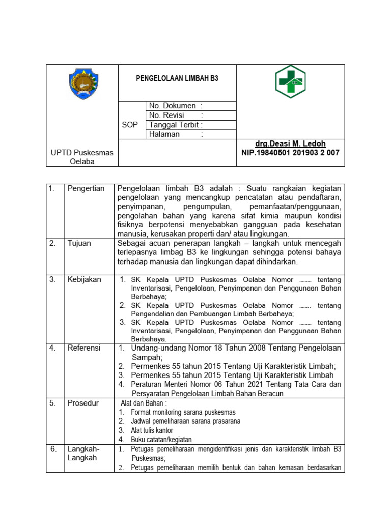 Ep 2 Sop Limbah B3 | PDF