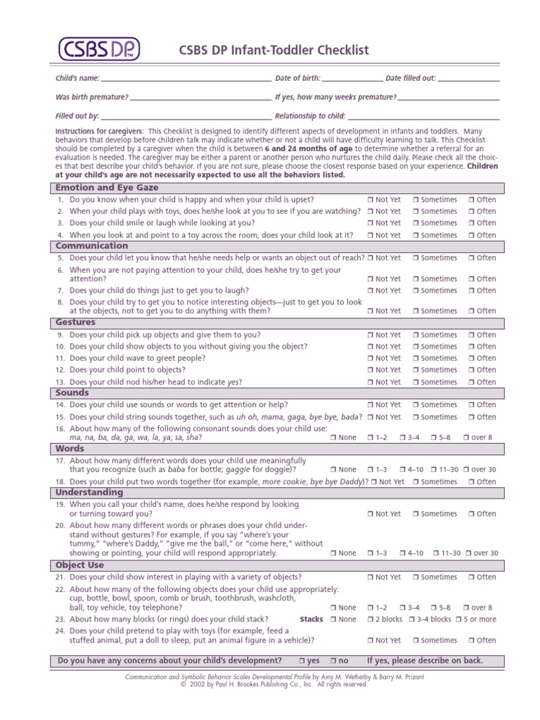 autism CSBS DP Infant-Toddler Checklist | PDF