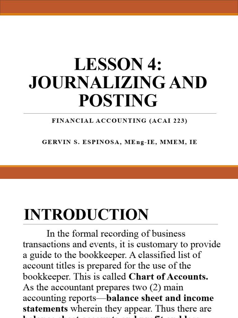 Lesson 4 Journalizing and Posting | PDF | Business | Law