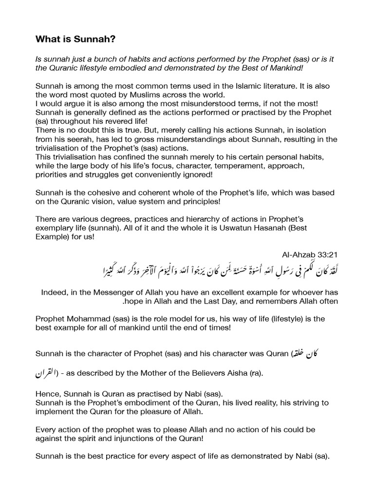 Sunnah - A Lifestyle | Download Free PDF | Hadith | Prophets And Messengers In Islam