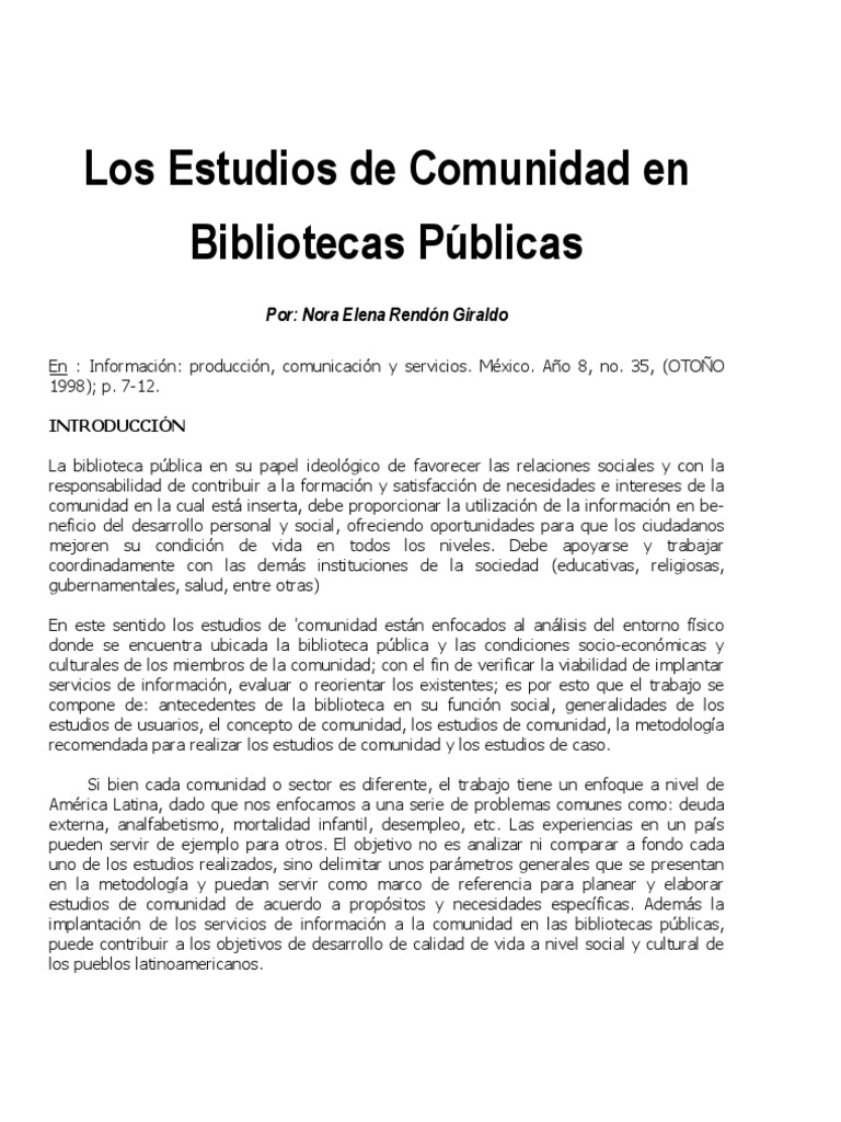 Estudios de Comunidad en Bibliotecas Públicas | PDF | Bibliotecas ...