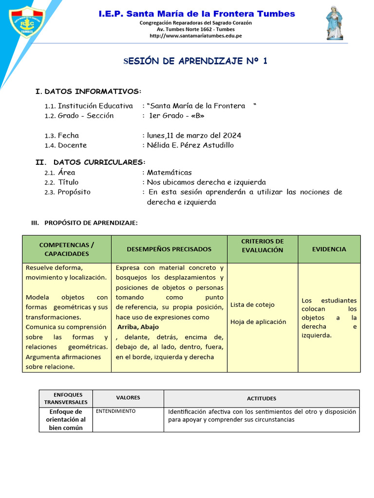 SESIÓN DE APRENDIZAJE 1 MATEMATICAS[1] | PDF | Aprendizaje | Evaluación