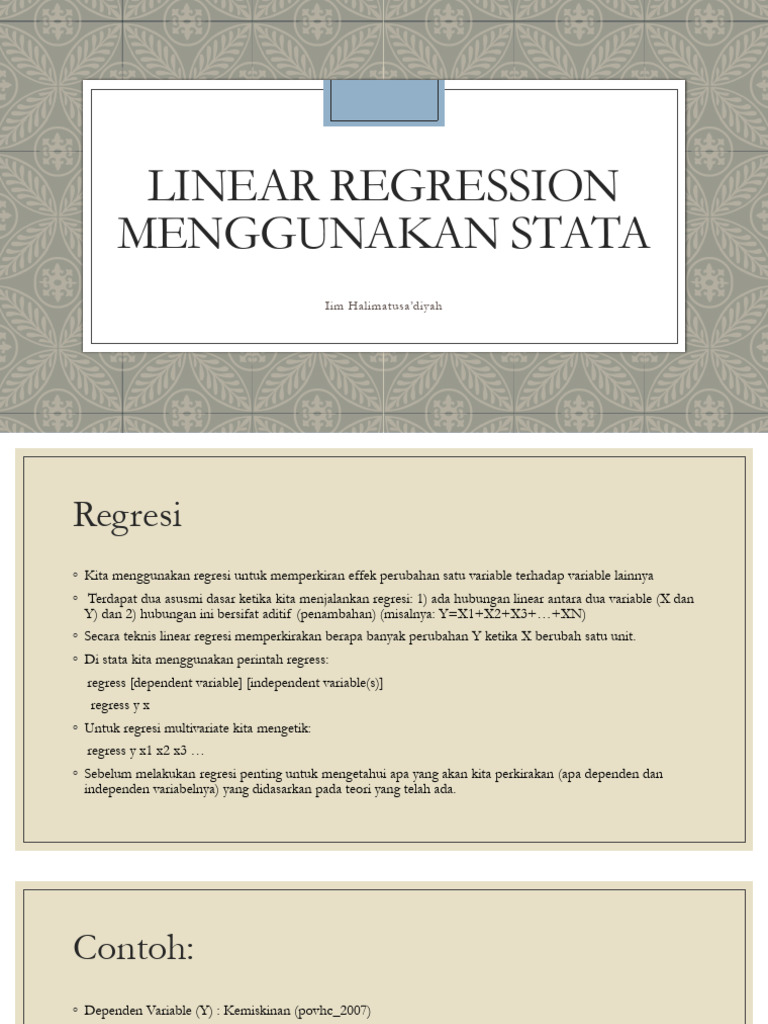 Linear Regression Menggunakan Stata | PDF