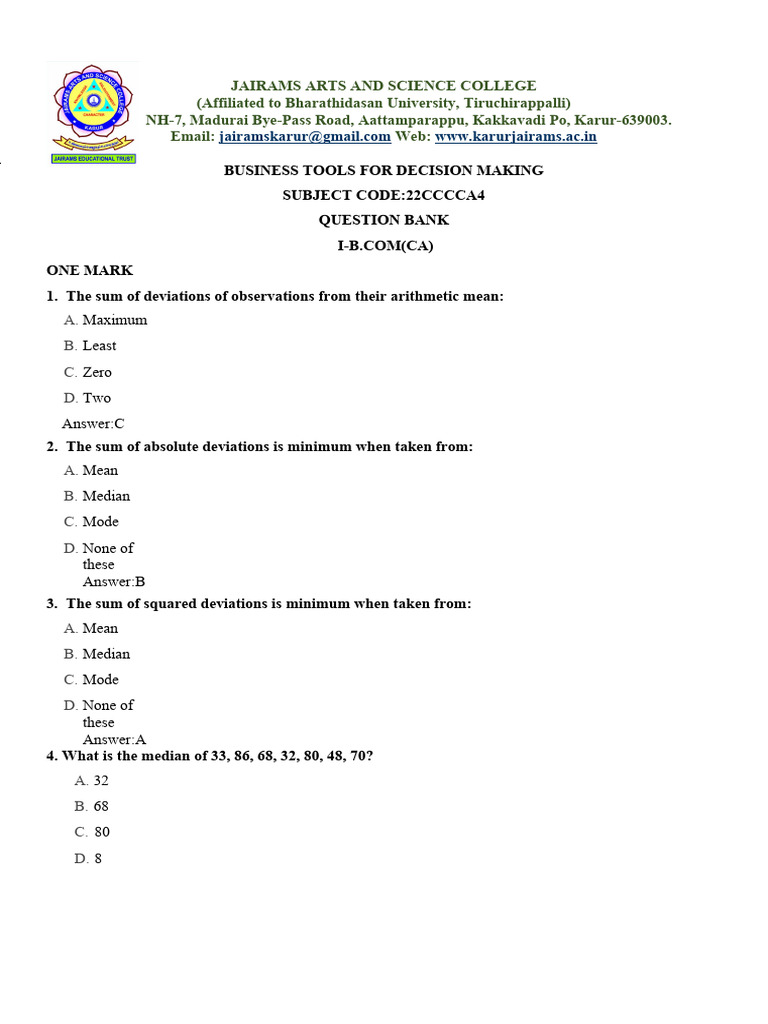Business-Statistics (Set 1) | PDF | Mean | Arithmetic Mean