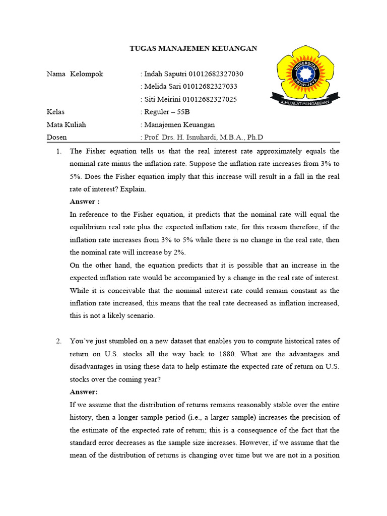 Tugas Kelompok Manajemen Keuangan | PDF | Sharpe Ratio | Risk Premium