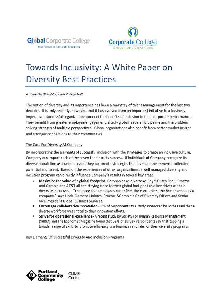 Towards Inclusivity A White Paper On Diversity Best Practices ...