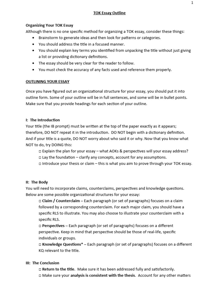 Outline Structure - Organizing My TOK Essay | PDF | Essays | Knowledge Outline Structure - Organizing My TOK Essay | PDF | Essays | Knowledge