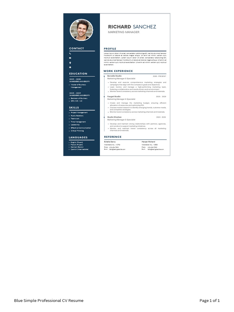 Blue Simple Professional CV Resume | PDF | Marketing | Business Economics