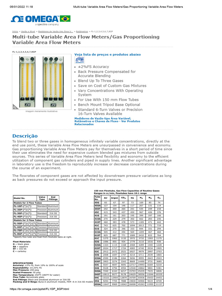 Multi-tube Variable Area Flow Meters | PDF | Flow Measurement | Gases