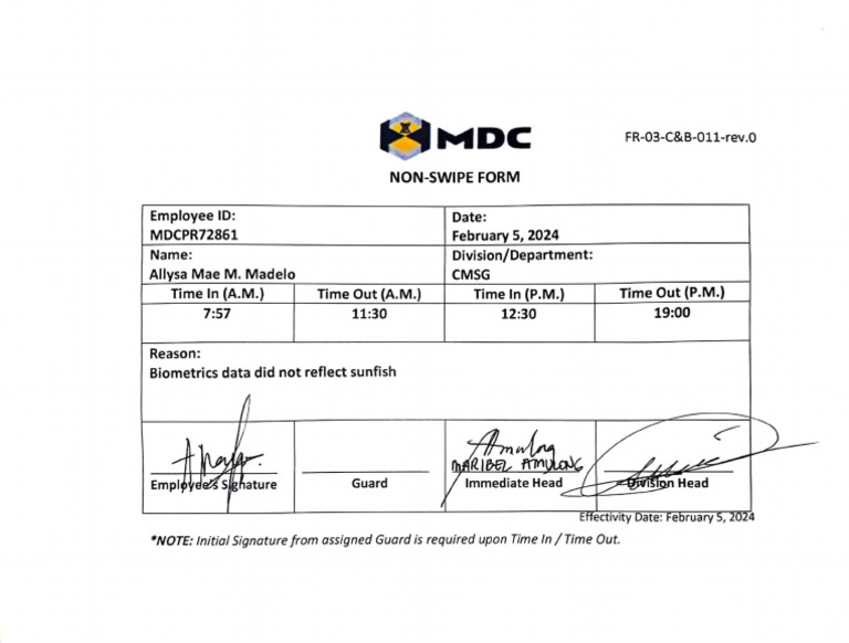 Non Swipe Form Signed | PDF