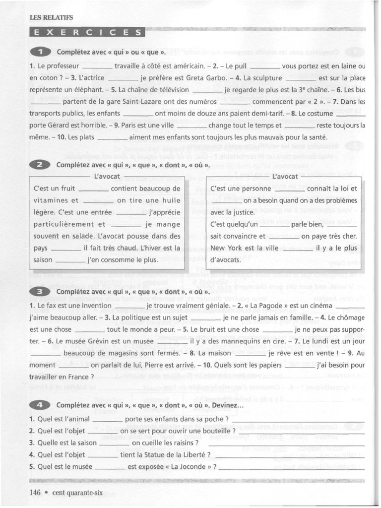Les Pronoms Relatifs (3. Exercices) | PDF
