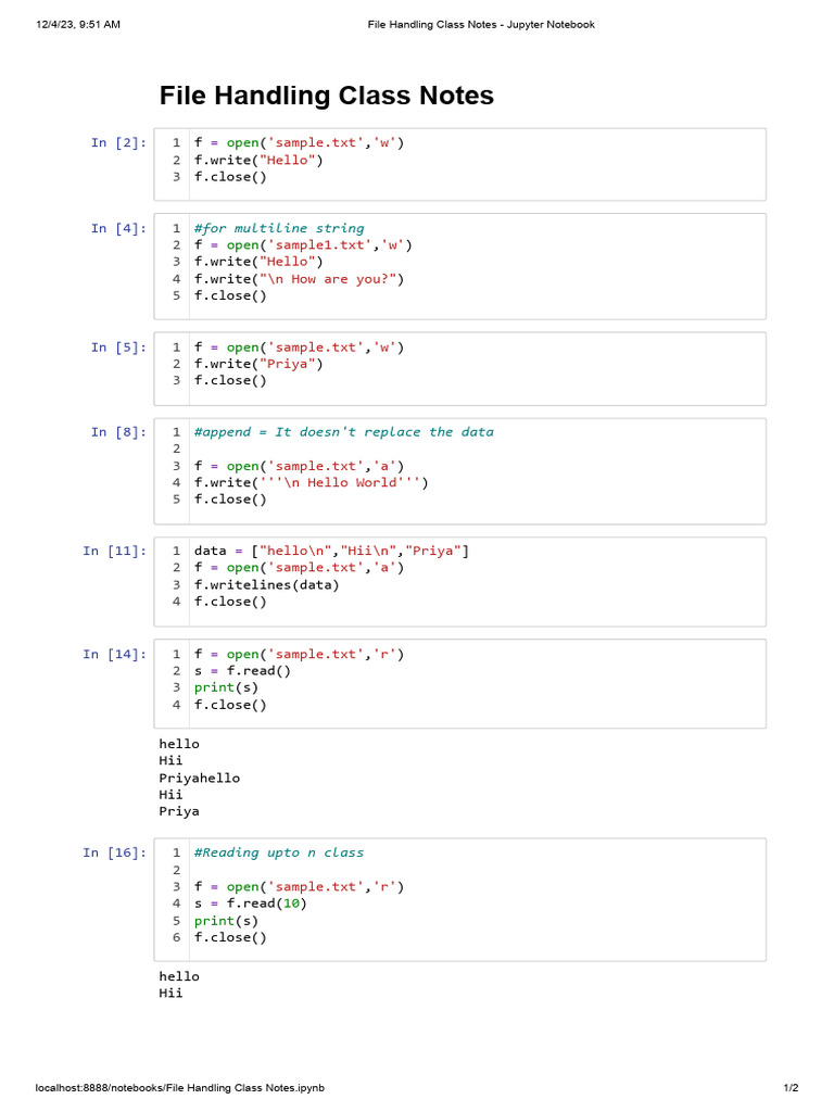 File Handling Class Notes - Jupyter Notebook | PDF
