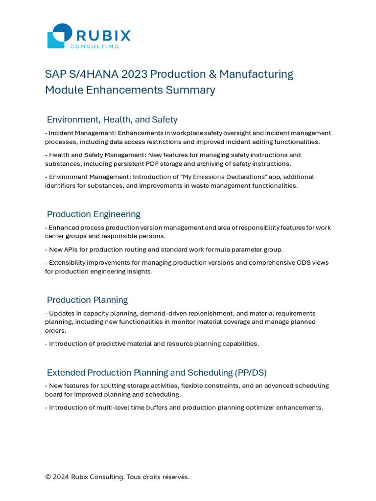 SAP S4HANA 2023 Production & Manufacturing Module Enhancements Summary ...