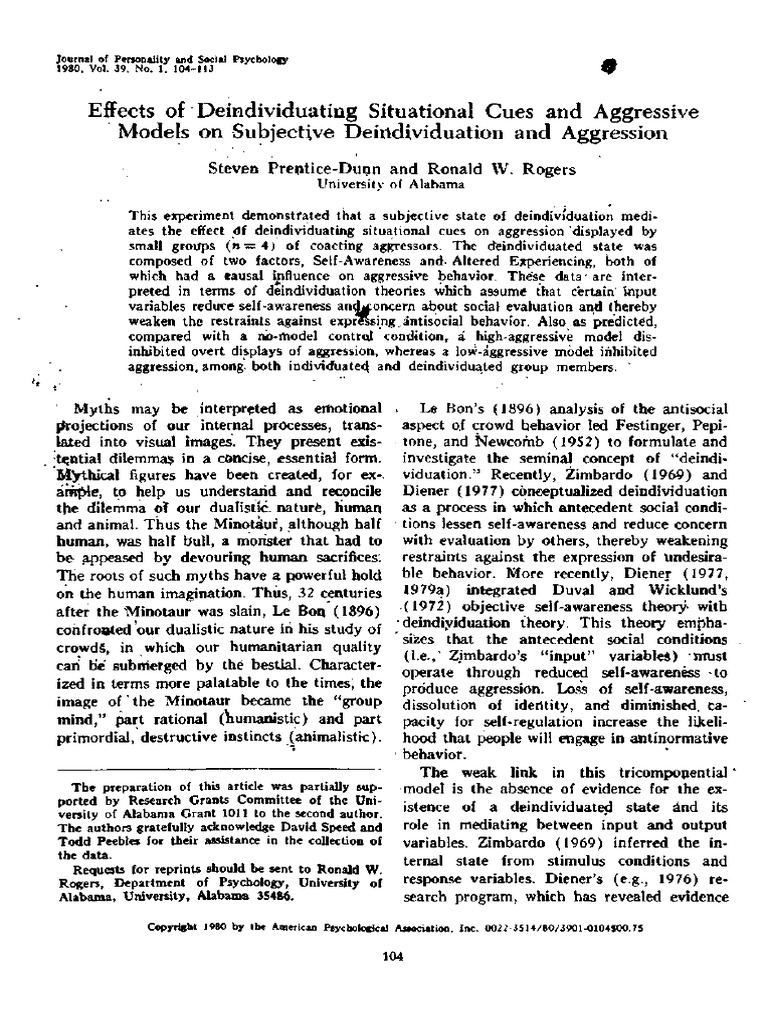 Effects of Deindividuating Situational Cues and Aggressive Models On ...
