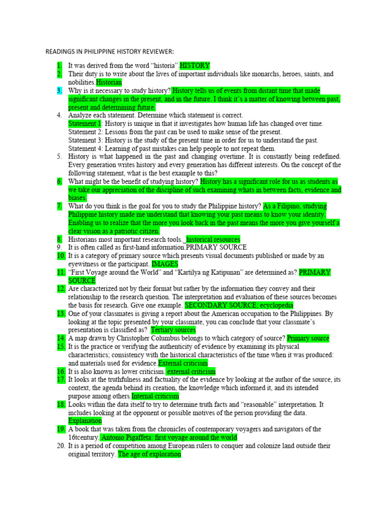 READINGS-IN-PHILIPPINE-HISTORY-REVIEWER | PDF | Primary Sources | Age ...