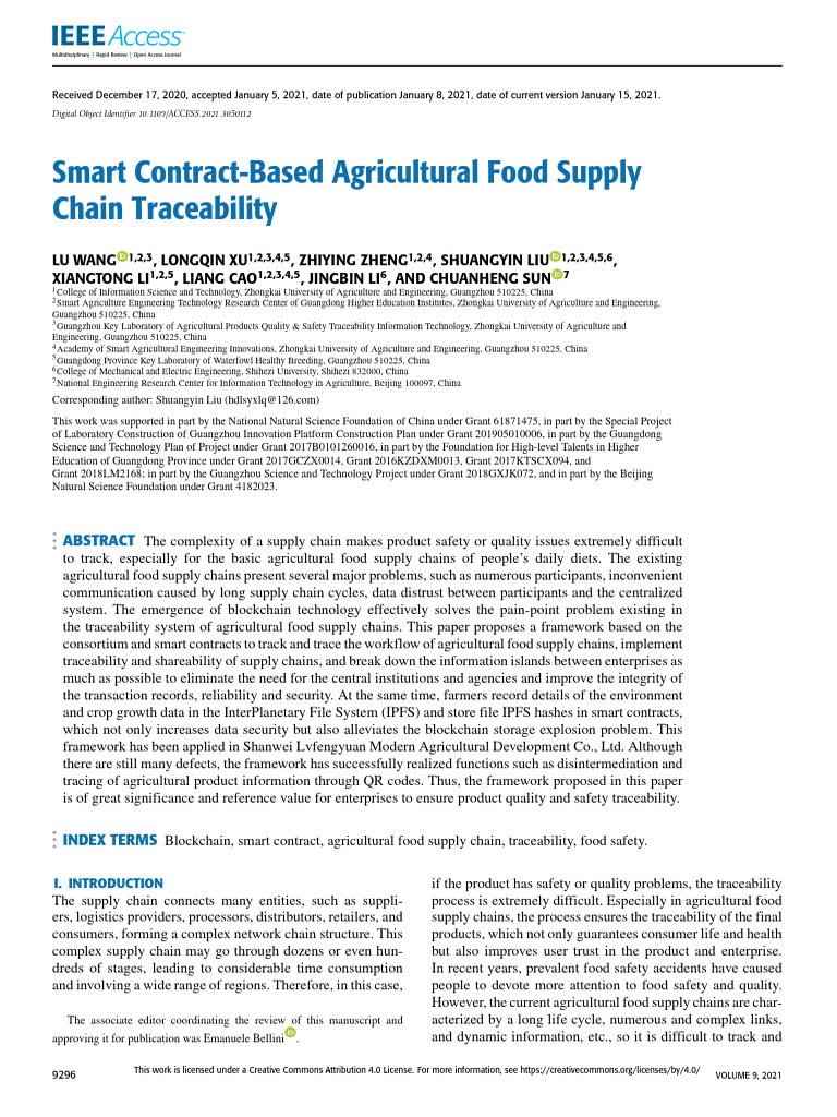 Smart Contract Based Agricultural Food Supply Chain Traceability Pdf Supply Chain Computing