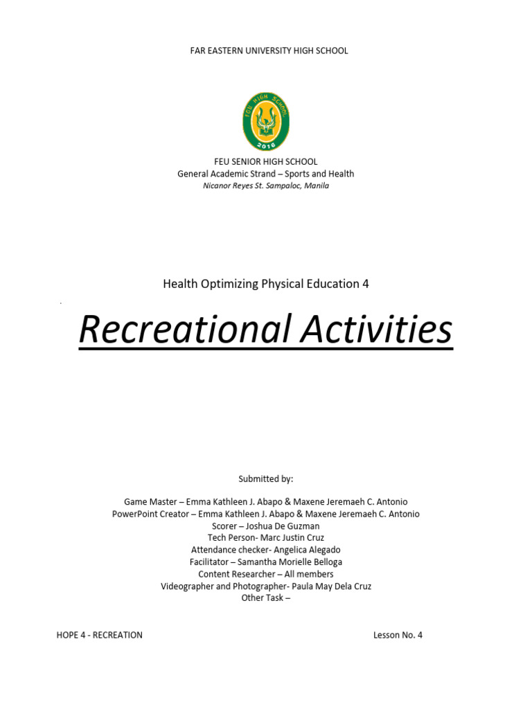 Template For Recreational Activity | PDF