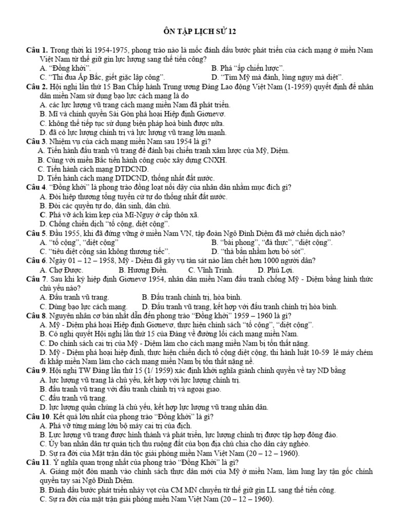 ÔN TẬP LỊCH SỬ 12 HK2 | PDF