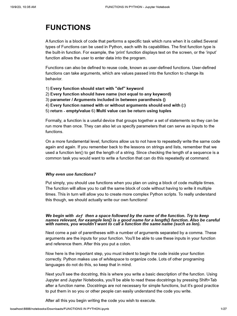 1 Functions In Python Jupyter Notebook Pdf Parameter Computer Programming Software