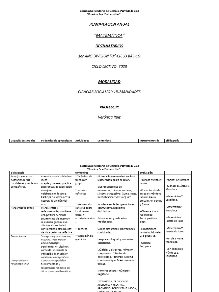 PLANIFICACION ANUAL 2023 | PDF | Aprendizaje | Agua