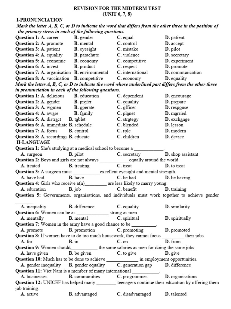 Midterm Test Revision: Units 6-8 Guide | PDF | Gender Inequality ...