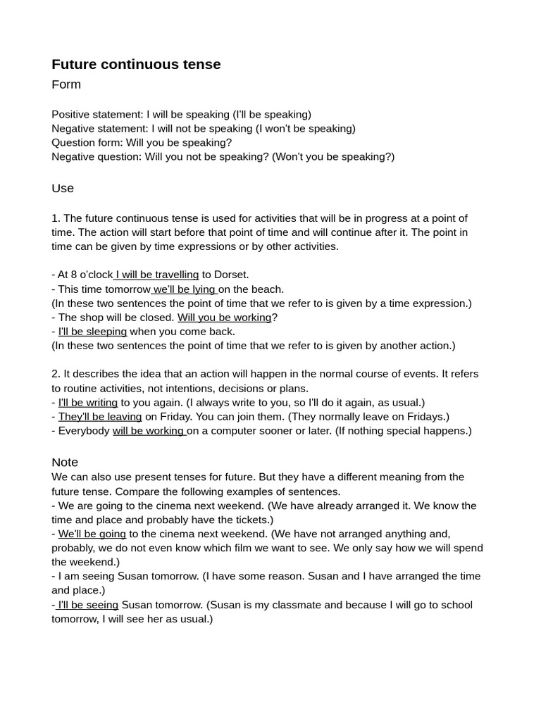 Future Continuous Tense Guide | PDF | Grammar | Linguistics
