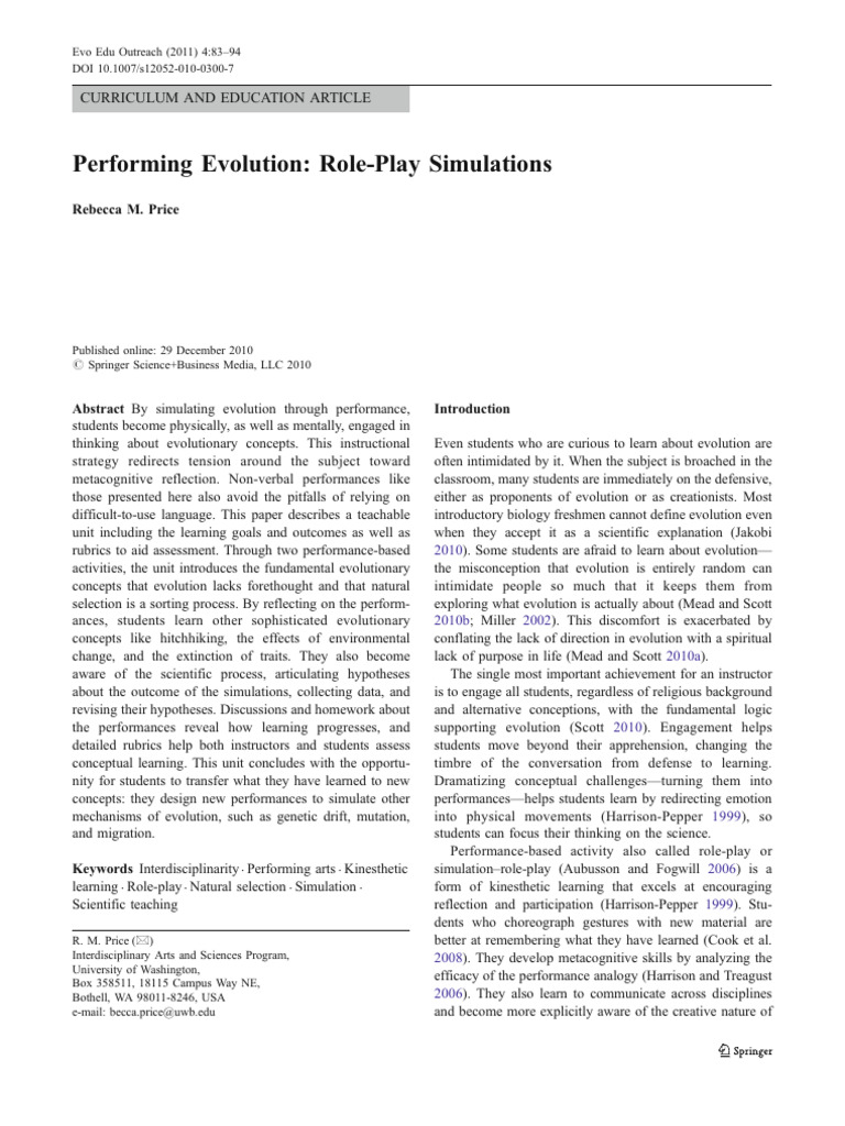 Performing Evolution: Role-Play Simulations: Curriculum and Education ...