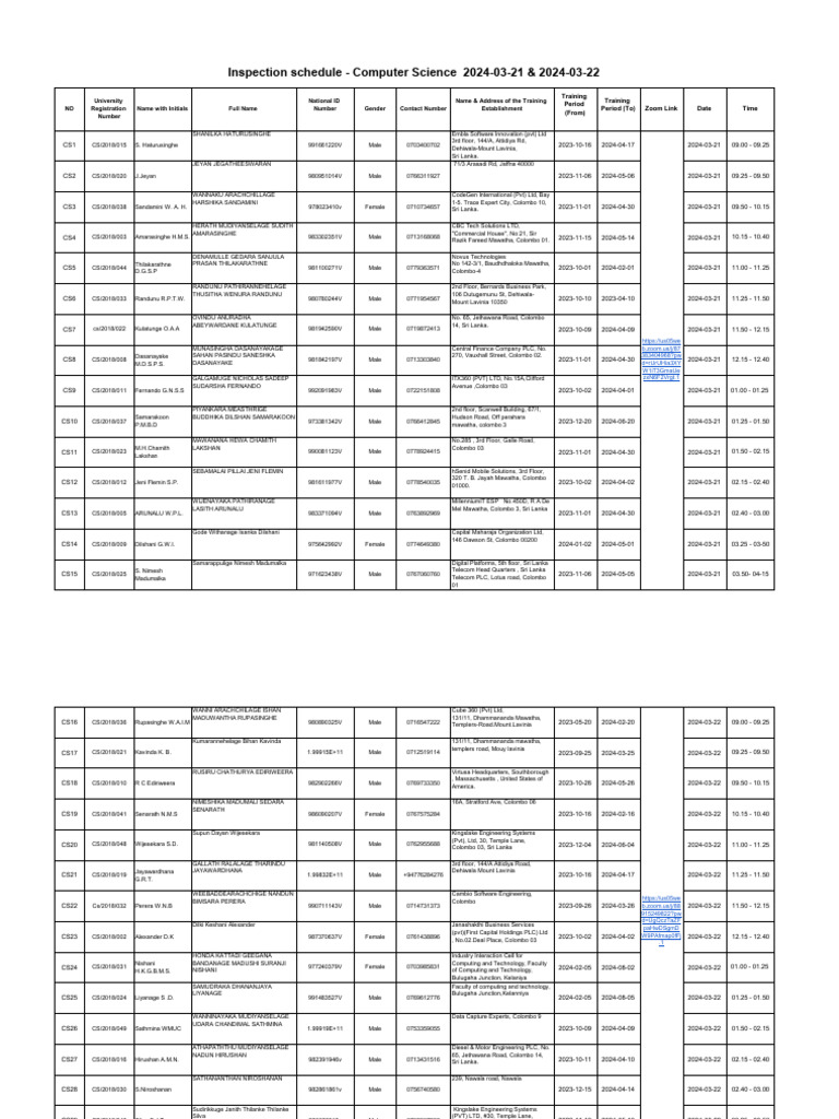 Cs Student Inspection Schedule Pdf Sri Lanka
