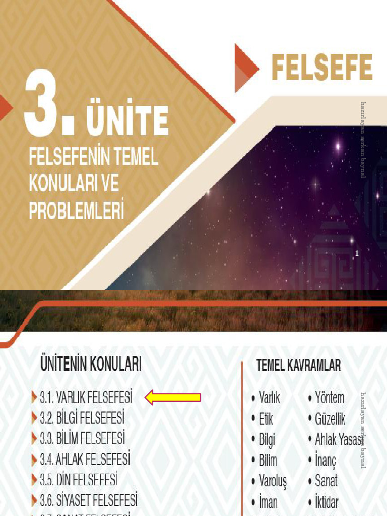 10.sinif Felsefe 3. Unite Varlik Felsefesi Konu Anlatimi | PDF