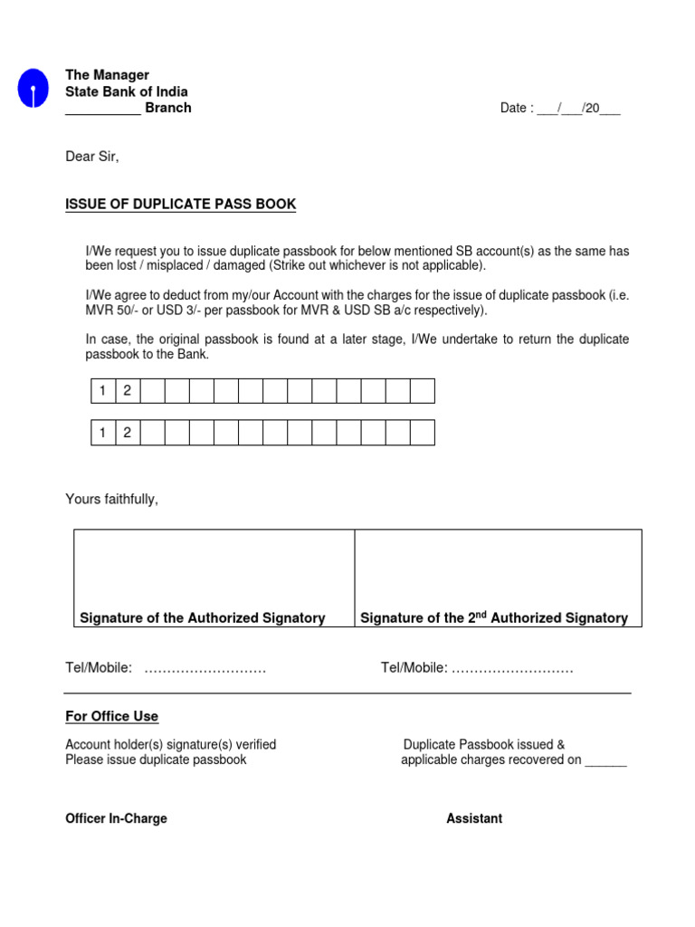 Passbook Dup Request Form | PDF
