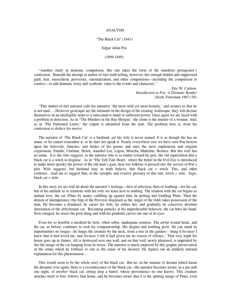 SSTORY Poe, Edgar Allan The Black Cat (1843) Analysis by 2 Critics ...