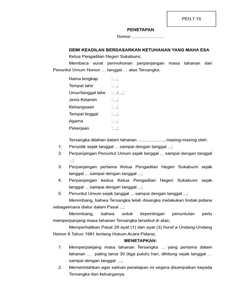Penetapan Kabul Perpanjangan Penahanan Pertama (Penuntut Umum) | PDF