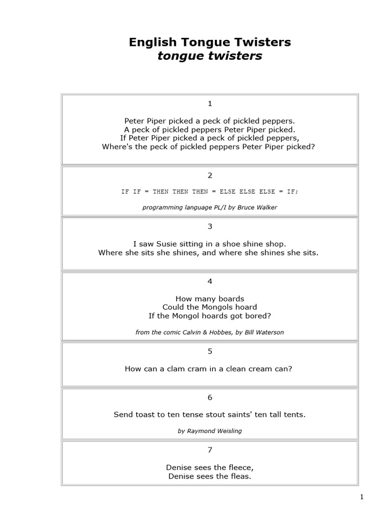 English Tongue Twisters | PDF