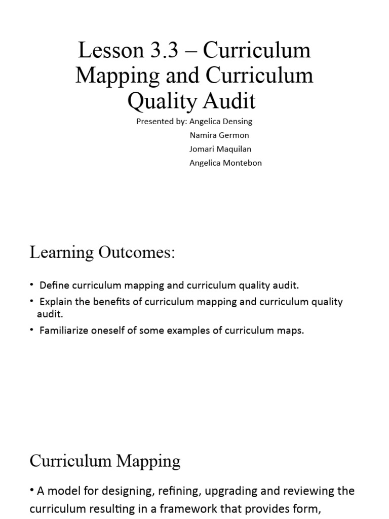 Lesson 3.3 Curriculum Mapping Final | PDF | Curriculum | Learning