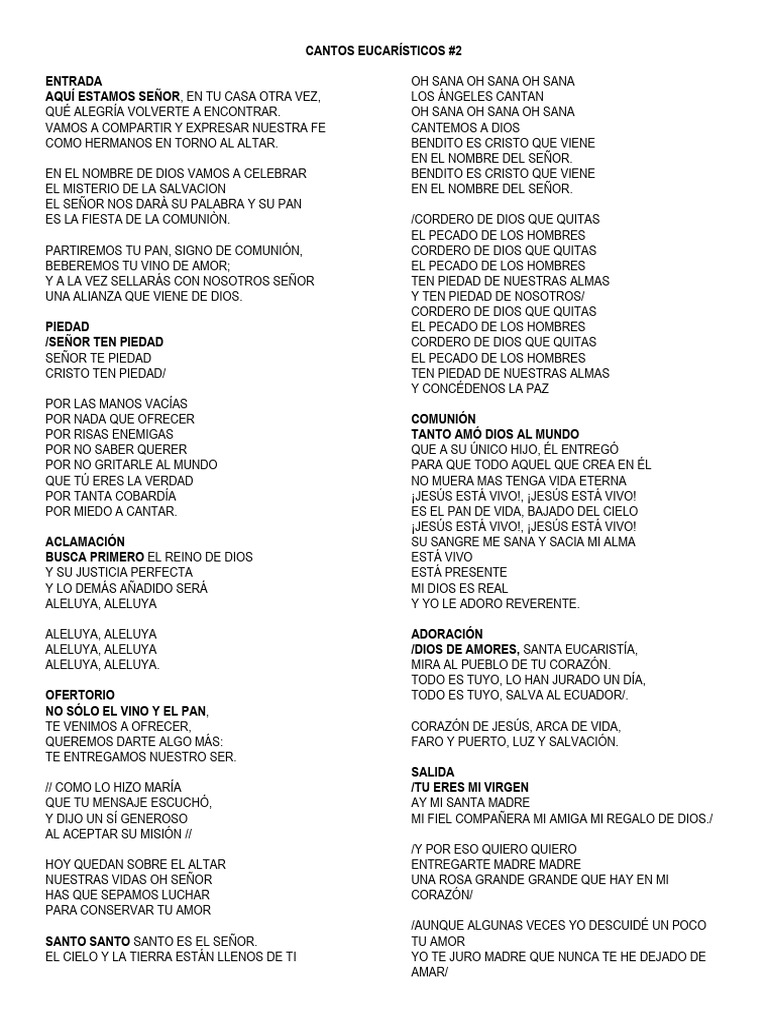Cantos Eucarísticos1 Pdf Eucaristía Teología