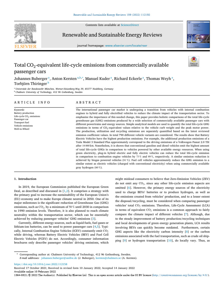 Total CO2 Equivalent Life Cycle Emissions From C - 2022 - Renewable and Sustaina | PDF | Life ...