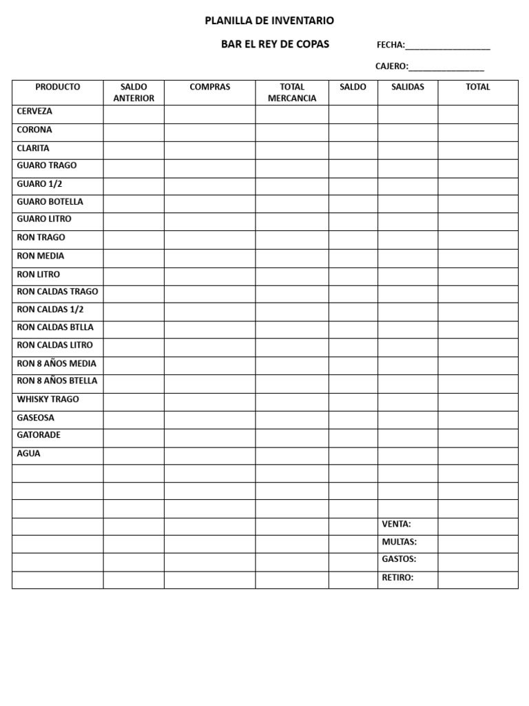 Planilla de Inventario | PDF