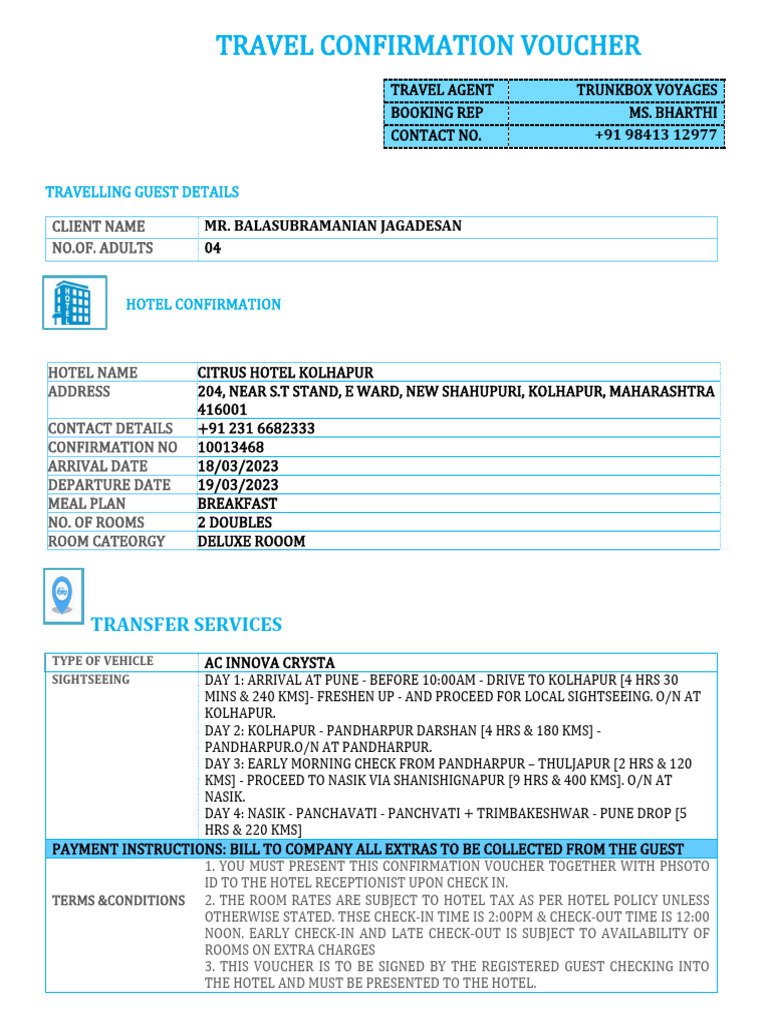 Travel Confirmation Voucher-Mr. Balasubramanian Jagadesan X 4 ...