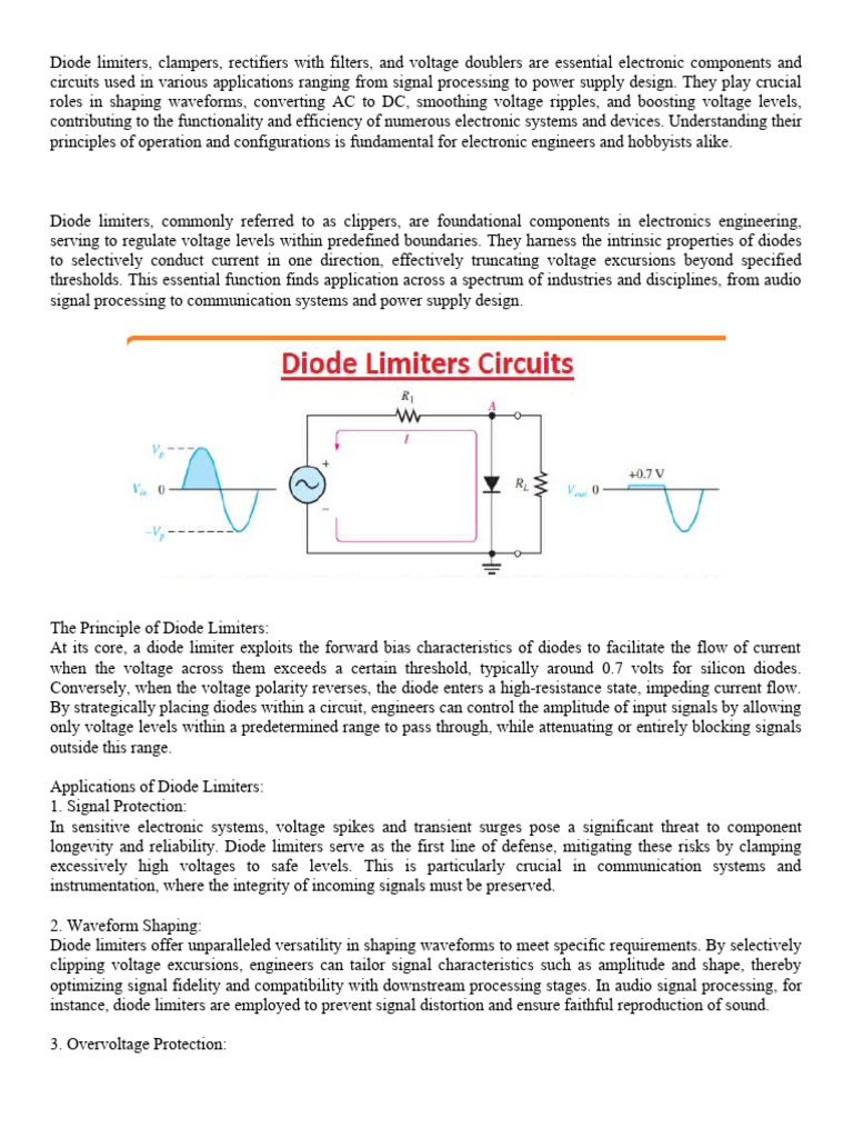 Diode Limiters, Clamper, Recti, Filters, VLTG DBLR | PDF | Rectifier | Diode