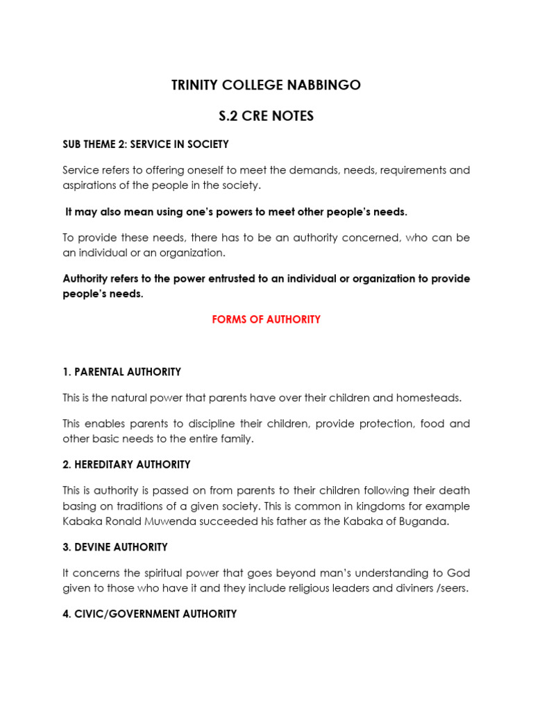 S.2 CRE Notes: Authority and Service | PDF | David | Israelites