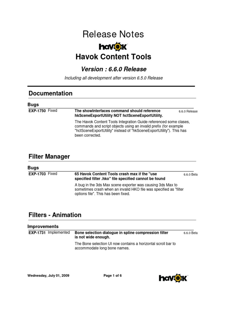 Havok Content Tools 6.6.0 Release Notes | PDF | Software | Computer Science