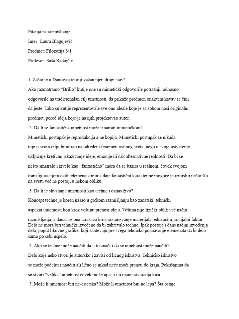 Teme Za Razmisljanje LAURA BLAGOJEVIC | PDF